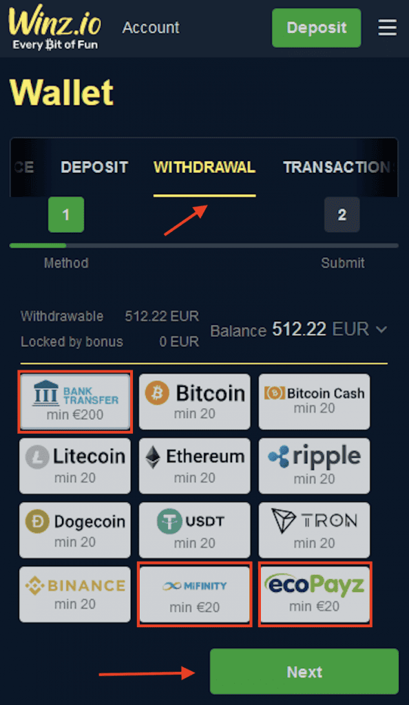 How to withdraw fiat winnings from Winz.io